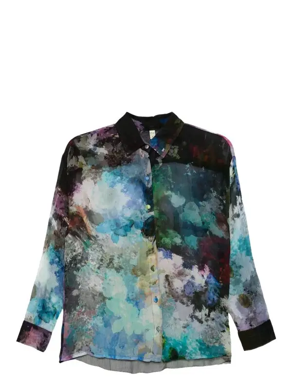 YAVI Abstract-print Silk Shirt - Blue