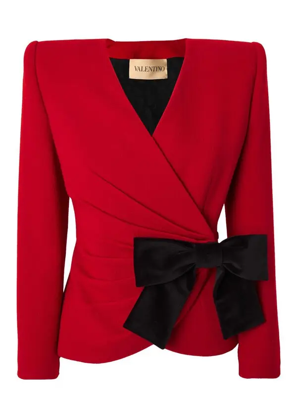 Valentino Garavani Bow-detailed Ruched Wrap Jacket - Red