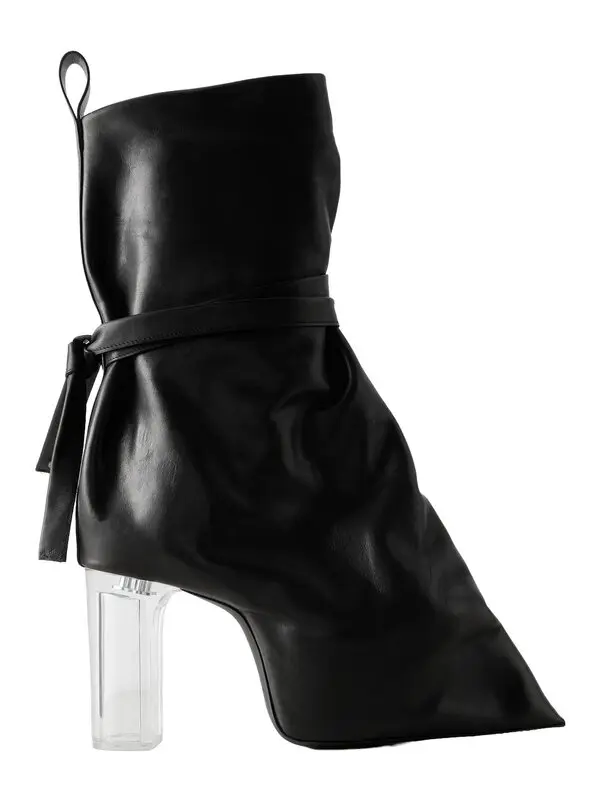 Rick Owens Tied Taco Kiss Leather Ankle Boots - Black