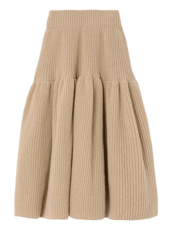 Dries Van Noten Tiered Ribbed Wool Midi Skirt - Neutrals