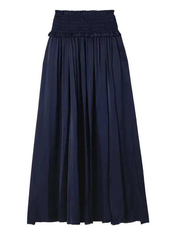 Zimmermann Dream Ruffled Shirred Silk-satin Maxi Skirt - Blue