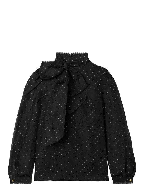 Zimmermann Pussy-bow Polka-dot Linen And Silk-blend Organza Blouse - Black