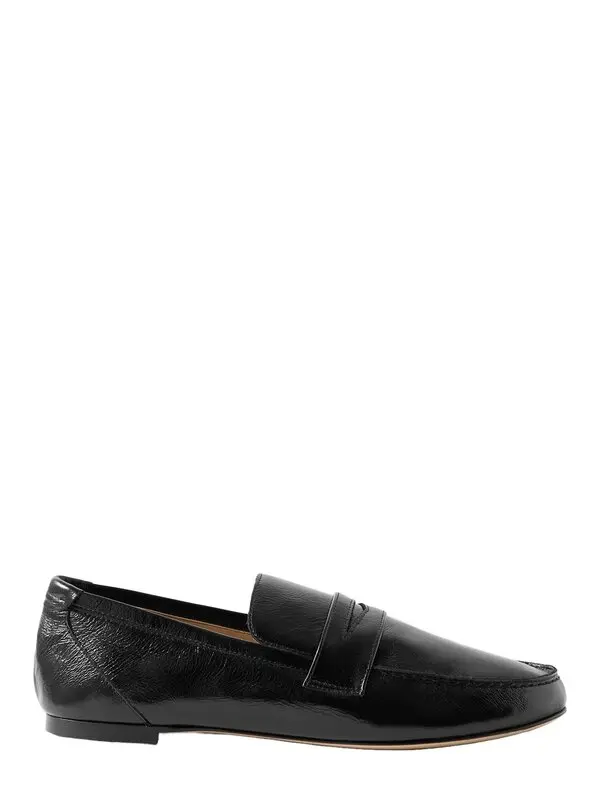 JAMIE HALLER Crinkled-leather Loafers - Black