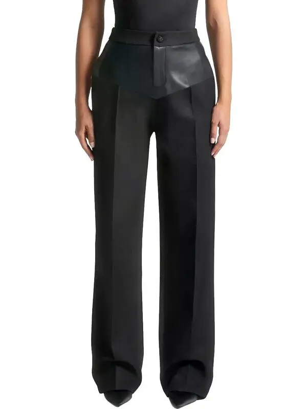 Manière De Voir Wide Leg Trousers With Faux Leather Panel - Black