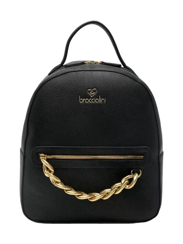 BRACCIALINI Leather Backpack With Chain Detail - Black