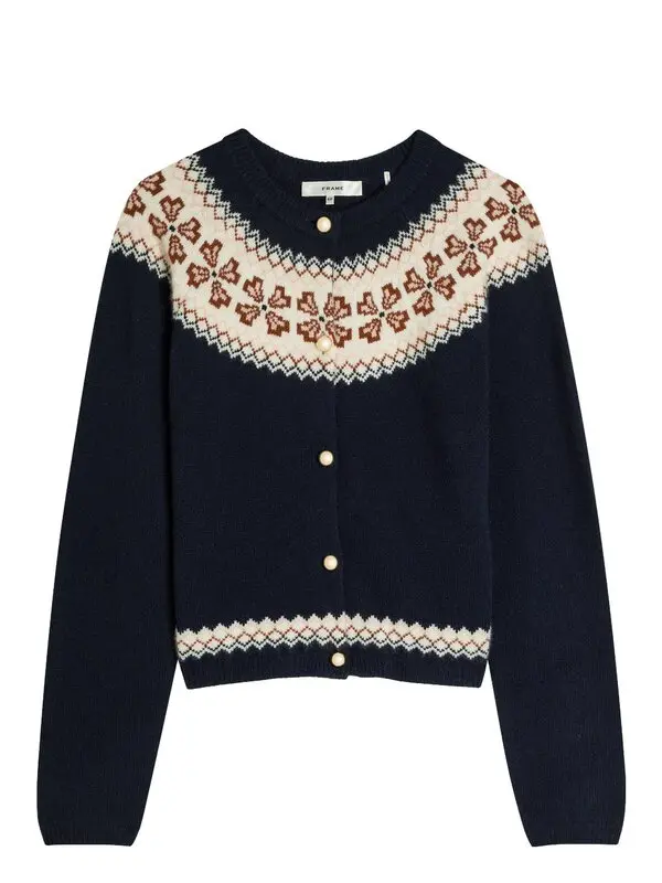 FRAME Fair Isle Cashmere Cardigan - Navy
