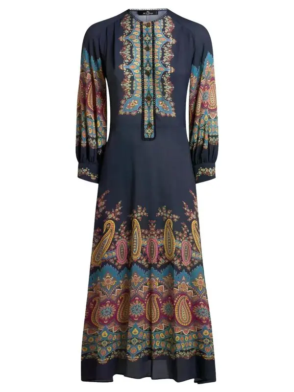 Etro Paisley-print Button-front Midi Dress - Blue