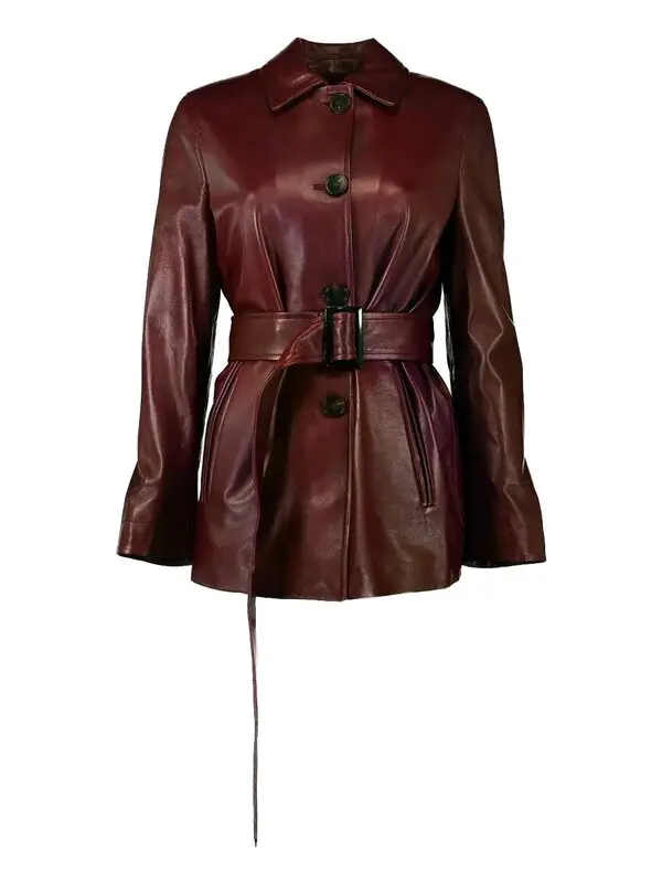Max Mara Tolmin Belted Leather Coat - Red