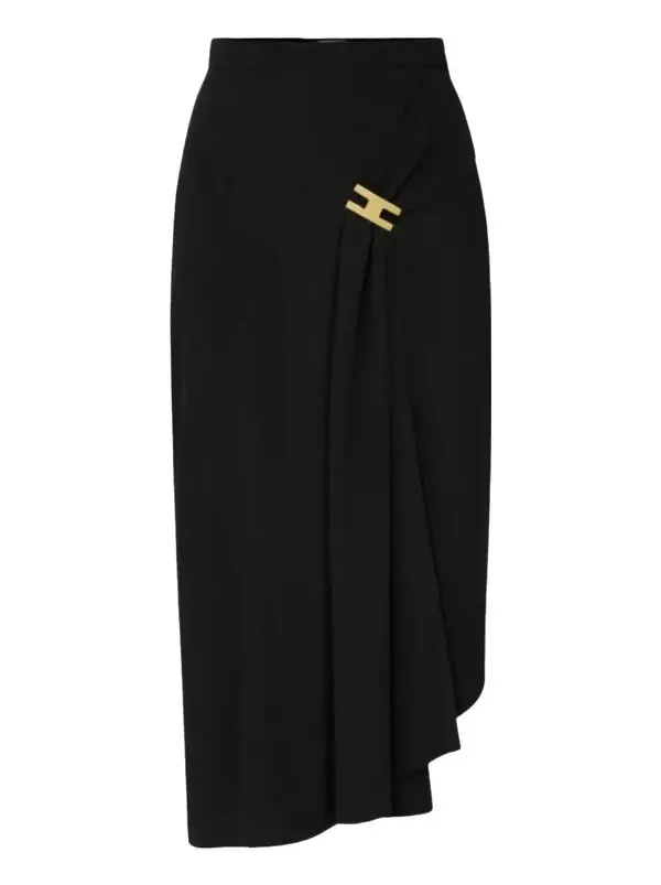Elisabetta Franchi Draped Midi Skirt With Gold-tone Buckle - Black