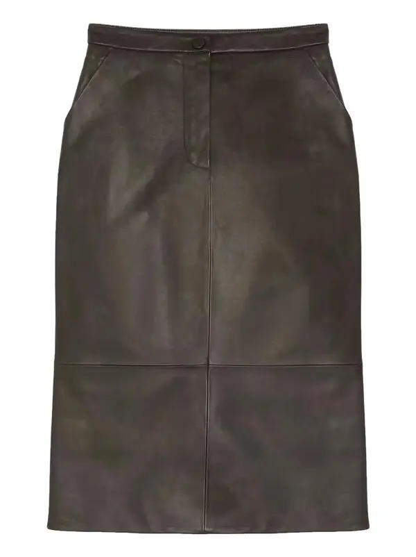 YVES SALOMON Leather Midi Skirt - Brown