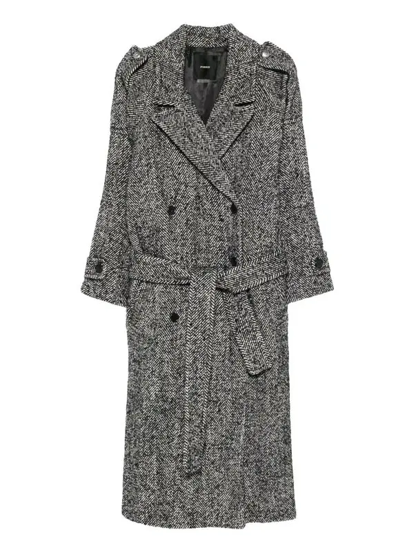 Pinko Herringbone-pattern Belted Coat - Black