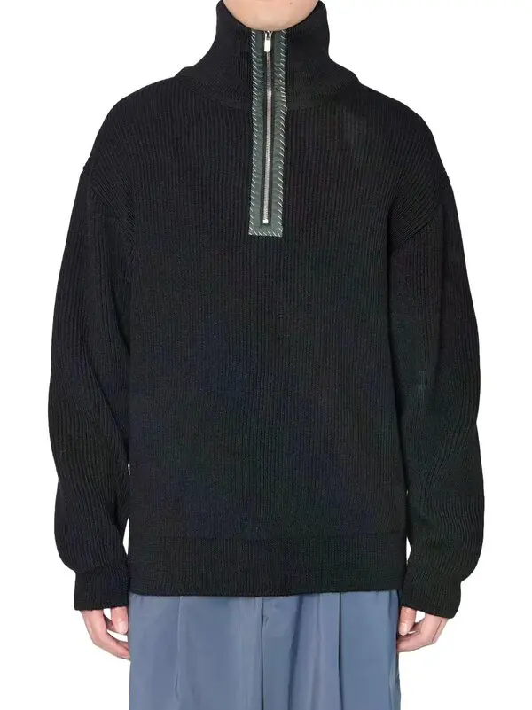 Kolor Ribbed Knit Zip-up Sweater - Black