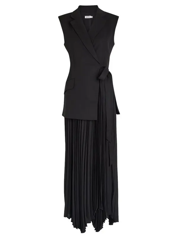 Simkhai Helena Layered Crepe And Chiffon Midi Wrap Dress - Black