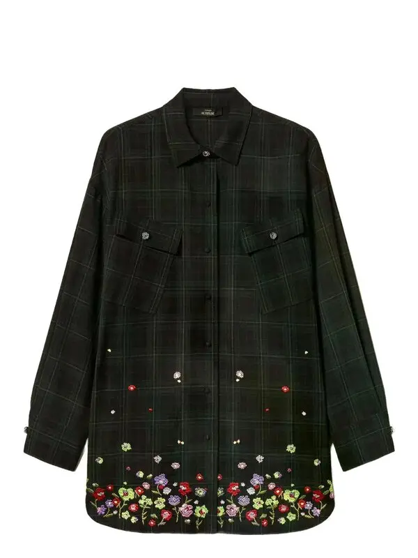 TWINSET Floral-embroidered Tartan Shirt - Green