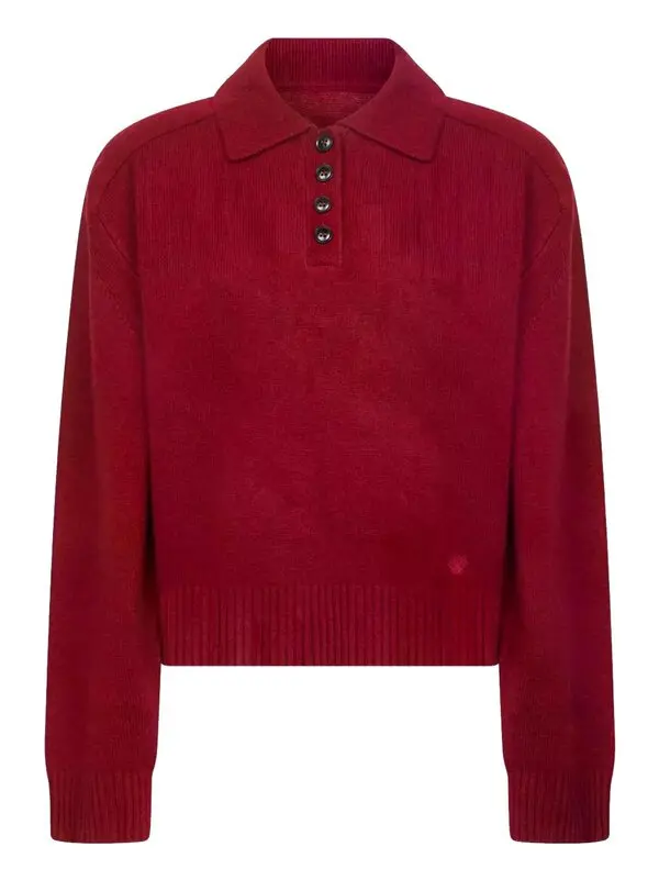 Loulou De Saison Buttoned Knit Polo Top - Red