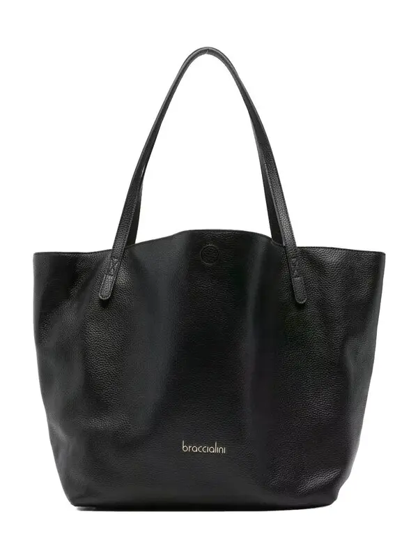 BRACCIALINI Grained Leather Tote Bag - Black