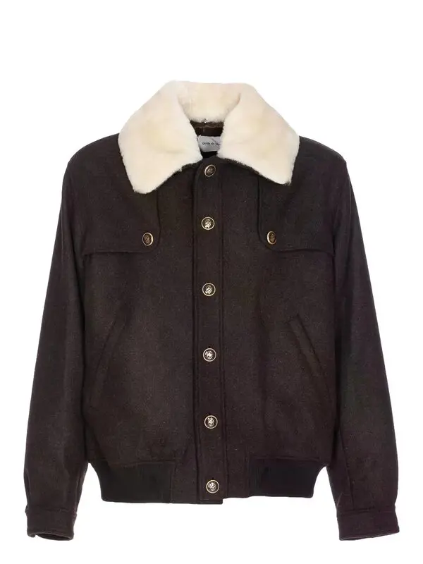 Drole De Monsieur Buttoned Jacket With Shearling Collar - Brown