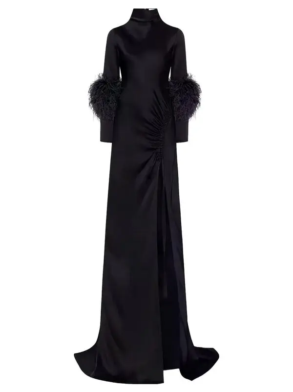 Lapointe Feather Gathered-detail Long Dress - Black