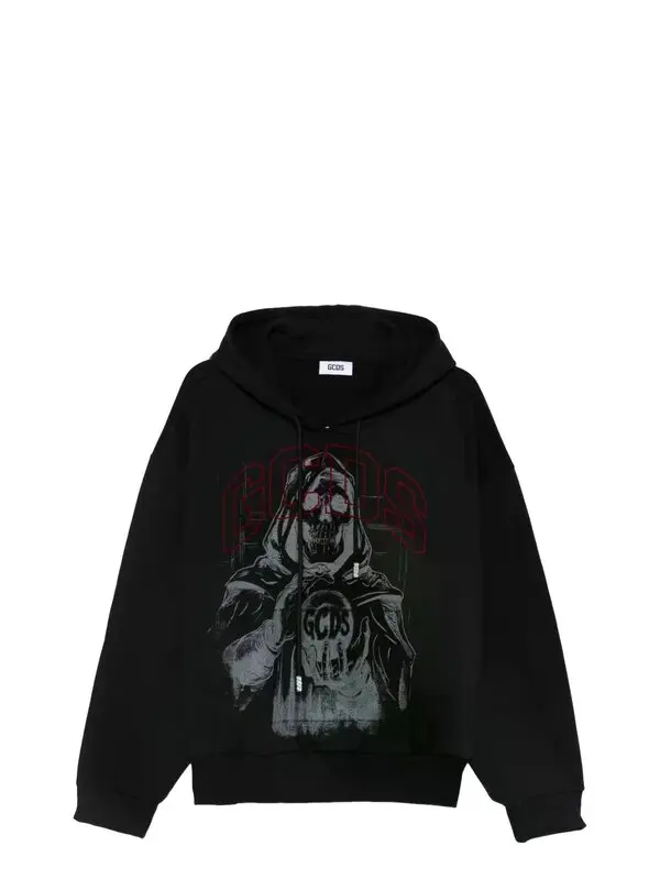Gcds Gothic-print Hoodie - Black