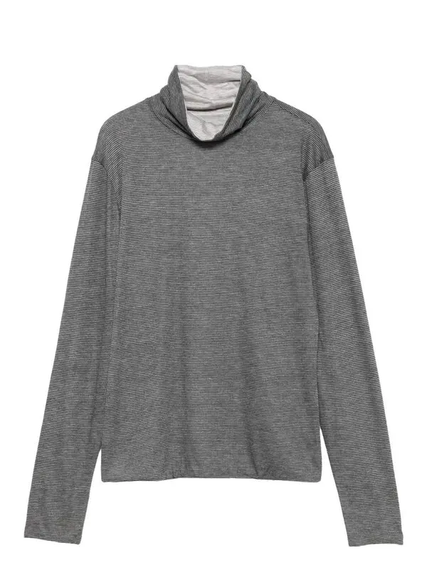 PUROTATTO Striped Turtleneck Top - Grey