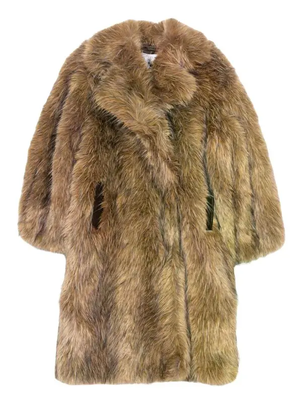 GANNI Notched-lapel Faux-fur Coat - Neutrals