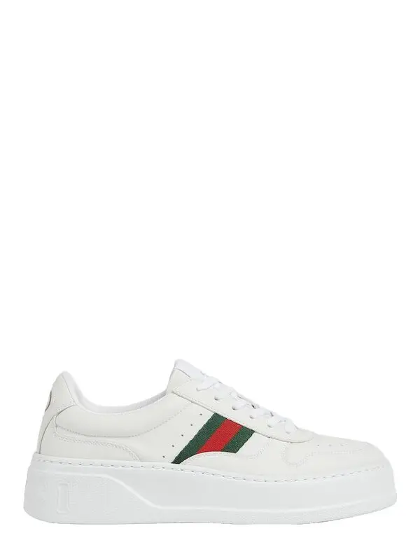 Gucci Leather Sneaker With Web Detail - White