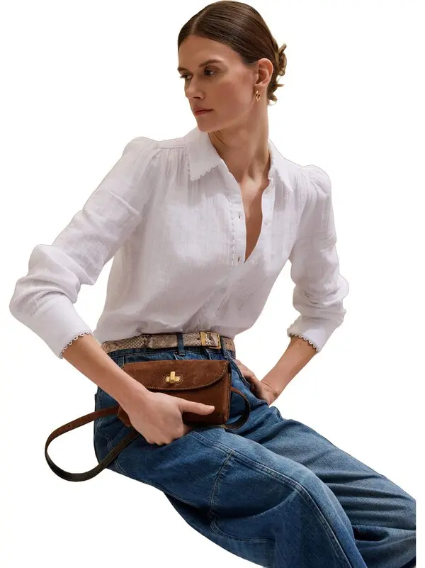ME+EM Cheesecloth Trim Detail Shirt - Soft White