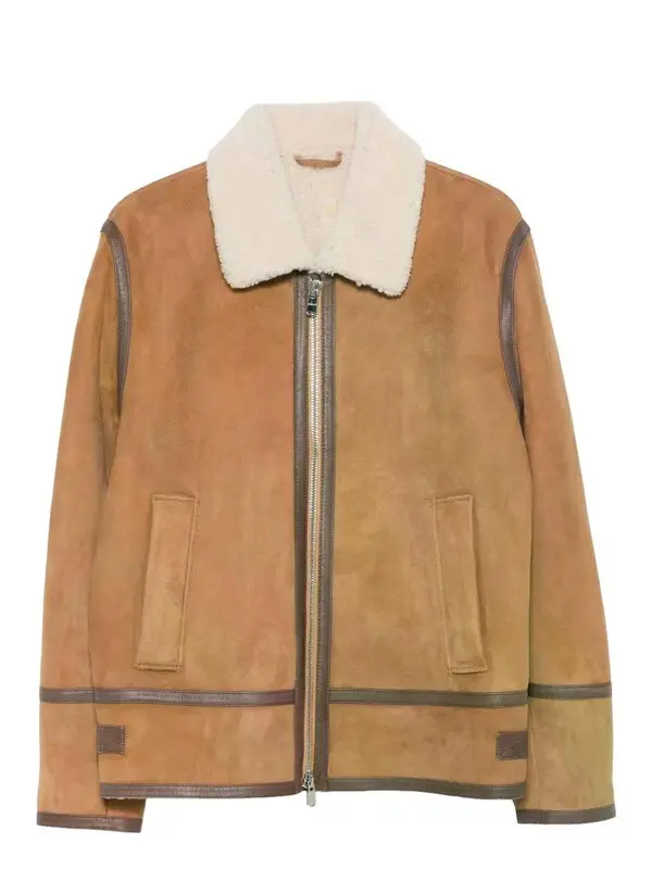DONDUP Zip-up Shearling Collar Leather Jacket - Brown