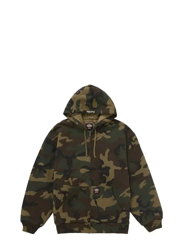 Supreme Dickies Quilted Lined Zip Up Hooded Sweatshirt - Woodland Camo