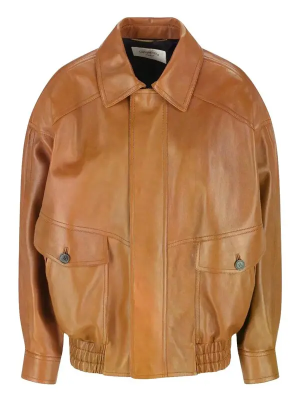 Saint Laurent Leather Bomber Jacket - Brown
