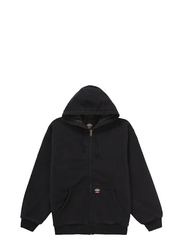 Supreme Quilted Lined Zip Up Hooded Sweatshirt - Black