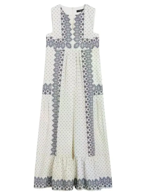 Max Mara Manila Paisley-print Tiered Midi Dress - White