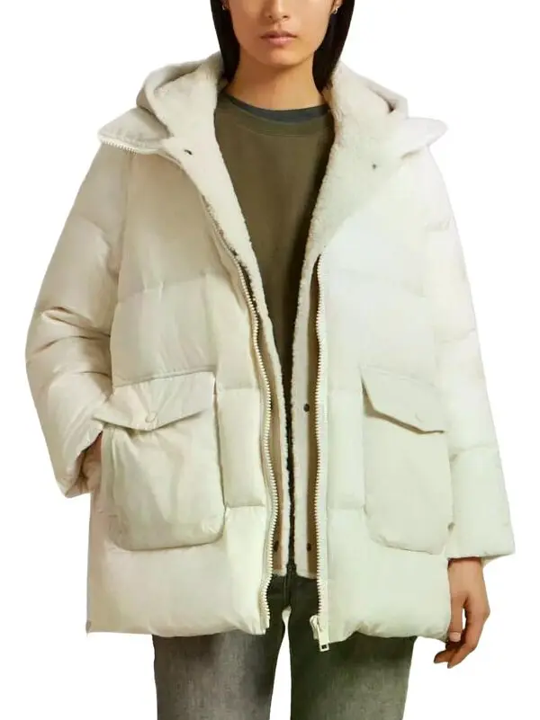 YVES SALOMON Hooded Flap-pocket Coat - White