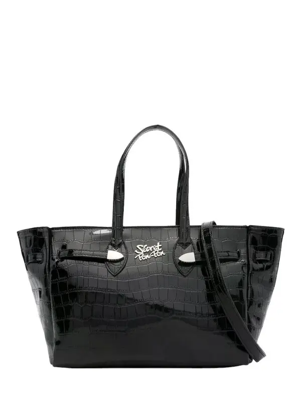 SECRET PON-PON Crocodile-embossed Shoulder Bag - Black