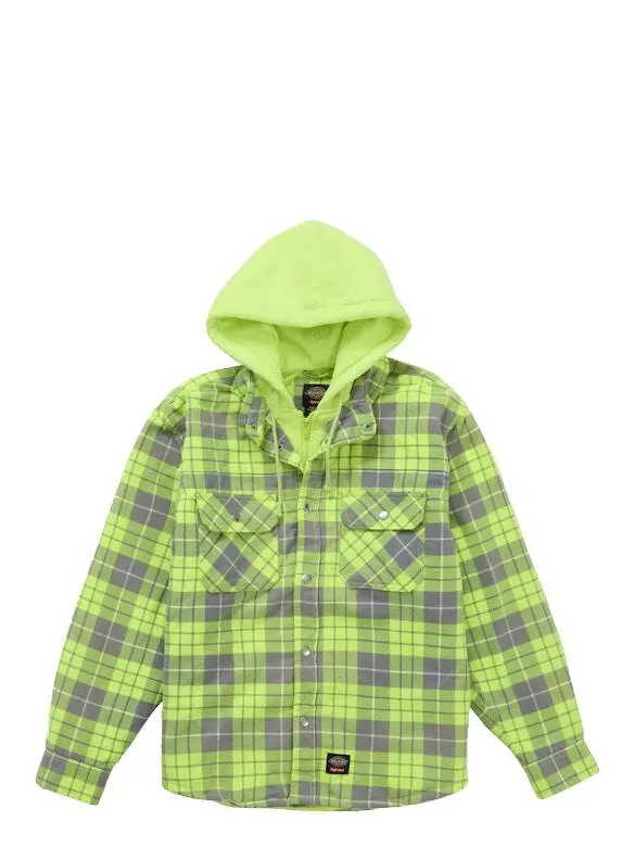 Supreme Dickies Lined Zip Up Hooded Flannel Shirt - Neon Green
