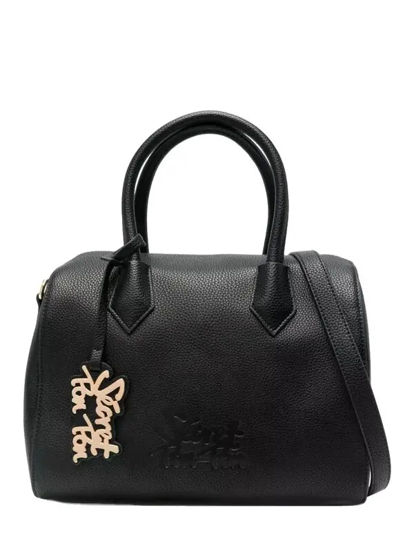 SECRET PON-PON Leather Top Handle Tote Bag - Black