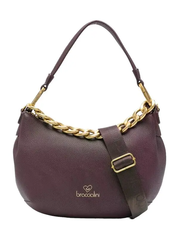 BRACCIALINI Leather Shoulder Bag With Chain Detail - Purple