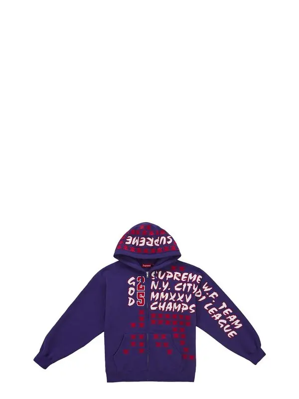 Supreme League Champs Zip Up Hooded Sweatshirt - Purple