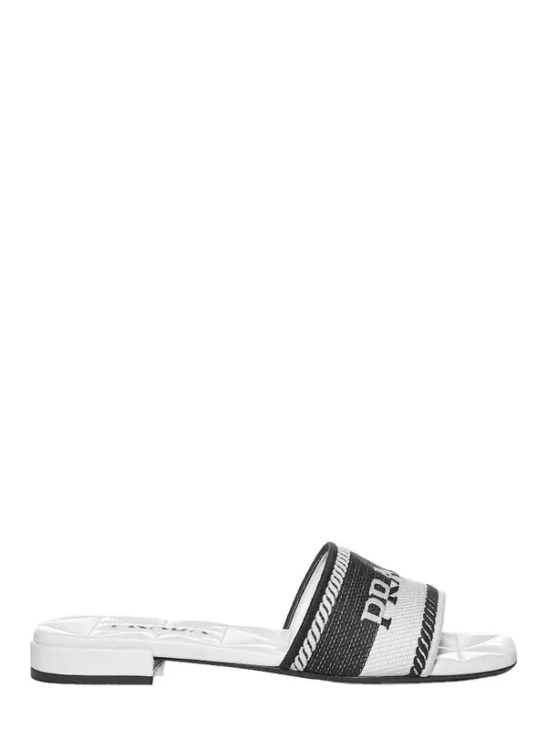 Prada Logo Embroidered Sandals - White/black
