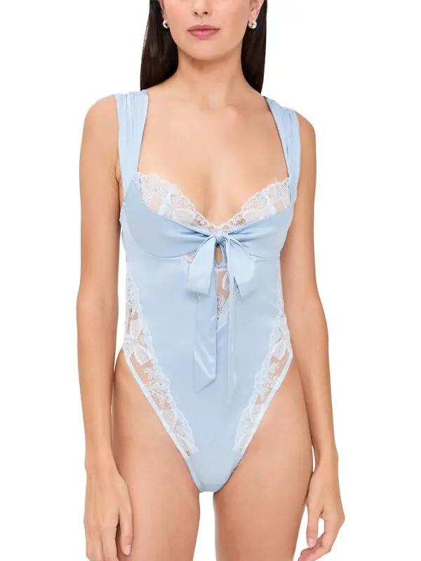 For Love & Lemons Blair Bow Thong Bodysuit - Blue