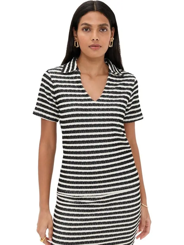 LE BOP Mila Polo Top - Black Stripe