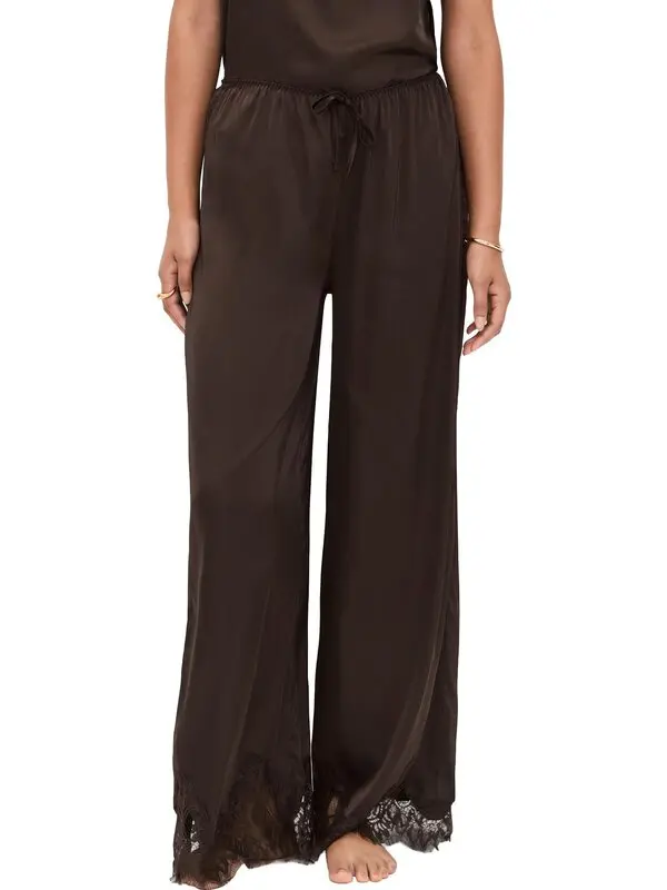 KAT THE LABEL Olivia Lace Trim Pants - Espresso