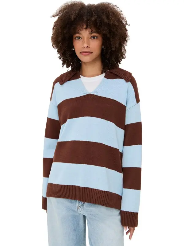 English Factory Striped Collared Sweater - Brown/powder Blue