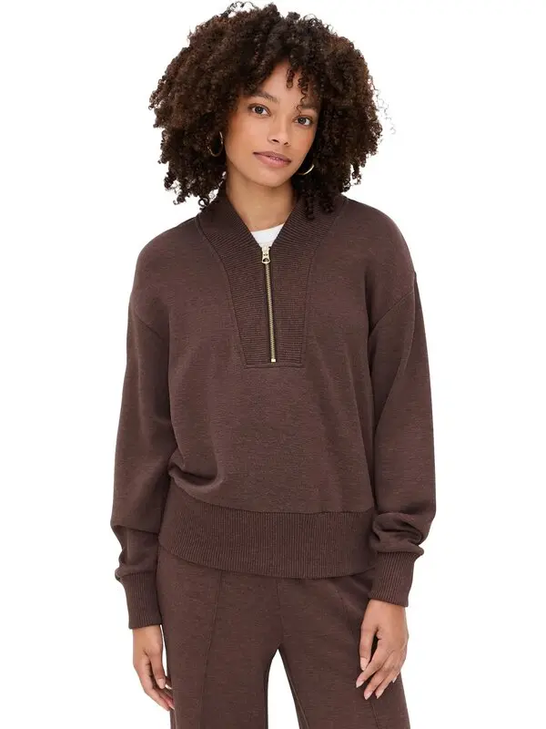 Varley Sally Half Zip Sweatshirt - Coffee Bean Marl