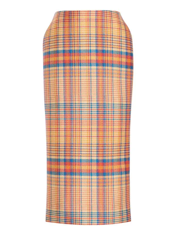 Brandon Maxwell The Mercer Bonded Wool-silk Mikado Pencil Midi Skirt - Plaid