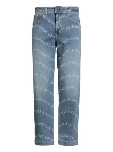 Versace Straight-leg Jeans With Logo Print - Blue