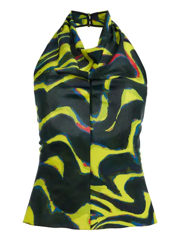 Christopher John Rogers Printed Jersey Cowl-neck Halter Top - Green