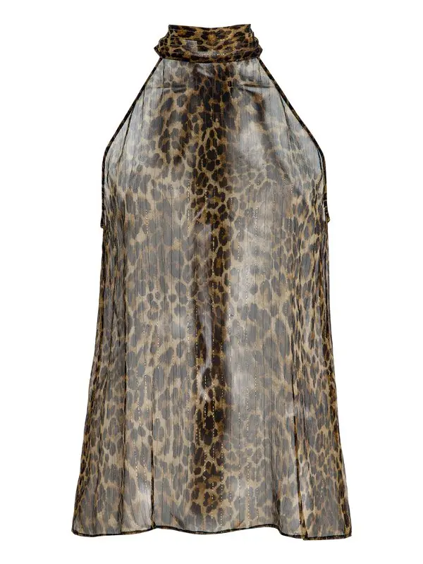 NILI LOTAN Alla Leopard Silk Halter Top - Brown