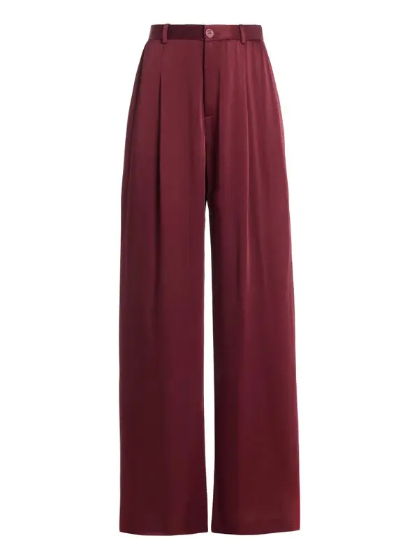 Lapointe Pleated Satin Tapered Trousers - Burgundy