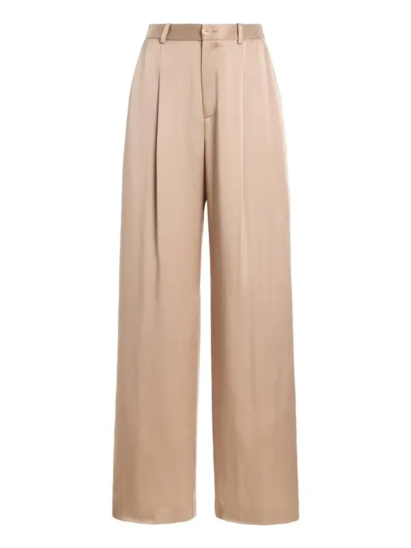 Lapointe Pleated Satin Tapered Trousers - Neutral